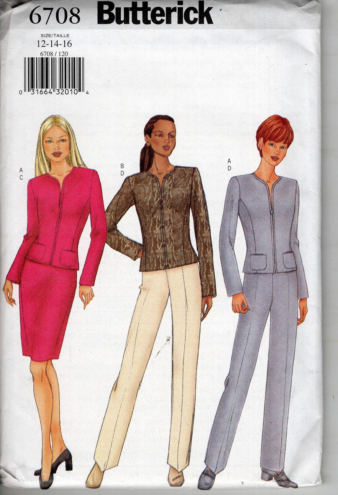 NEW, Uncut, Vintage 2000, Butterick 6708, Ladies, Skirt, Jacket, Slacks ...