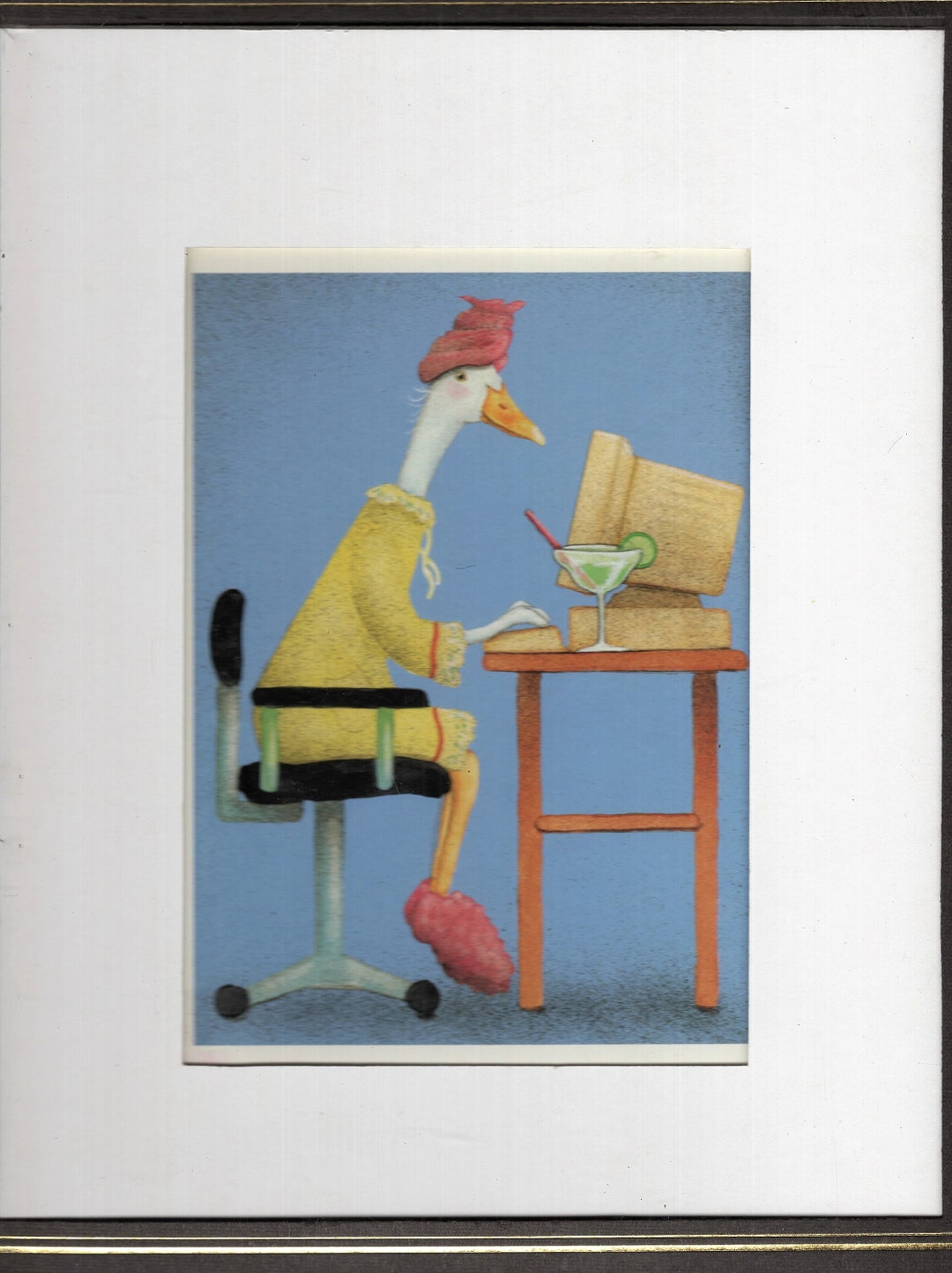 Art Print, Goose at a Computer Desk, Double Matted, 10 by 12 Inch Black ...