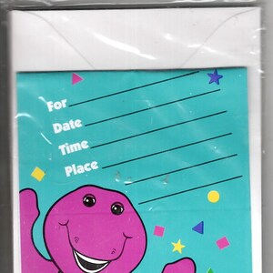 8 Vintage, 19892, Barney, Party Invitations, NEW, Still Sealed, With ...