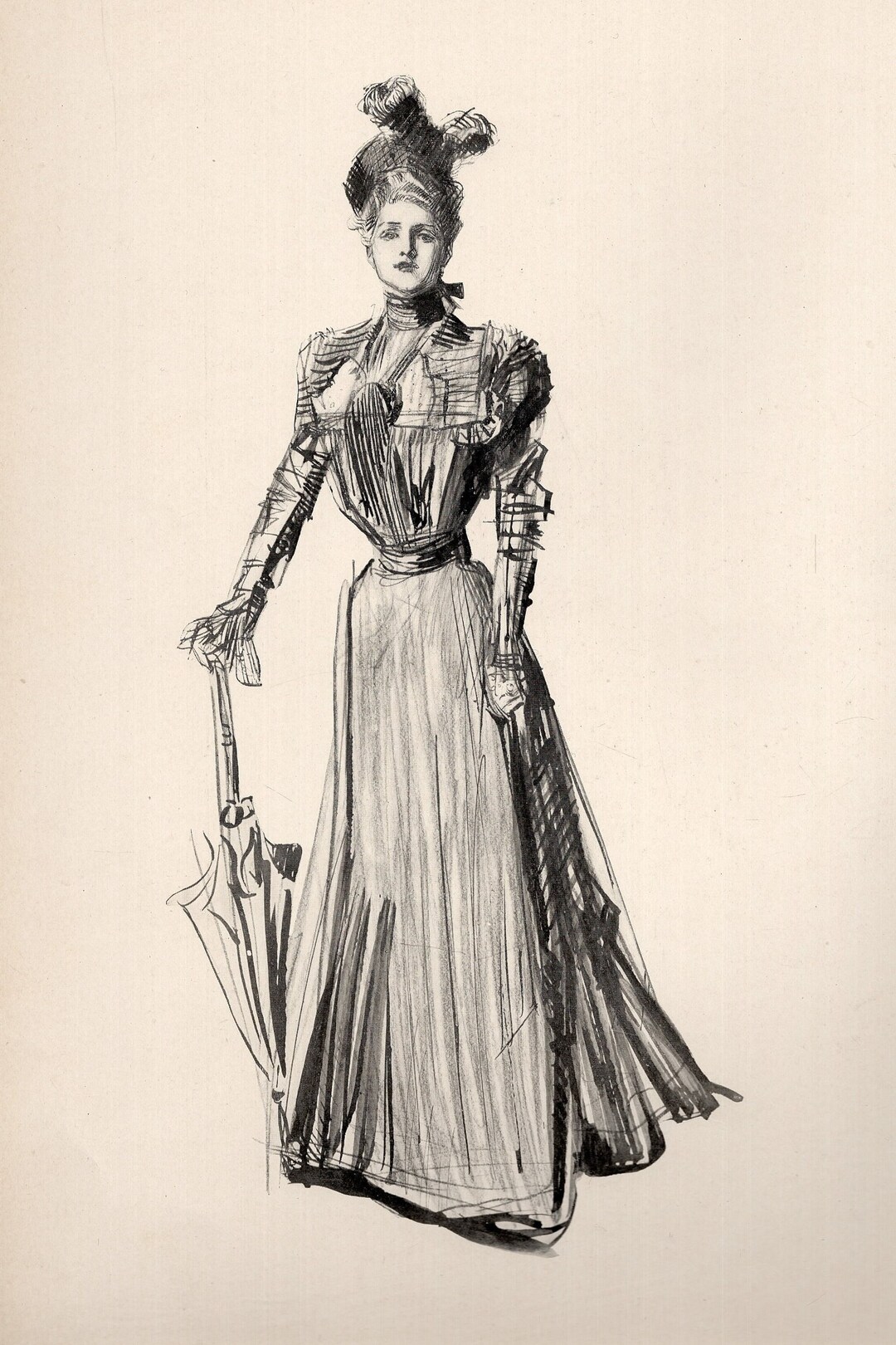 Antique 1899L Print, C D Gibson This Gibson Girl, on Their Way to Italy ...