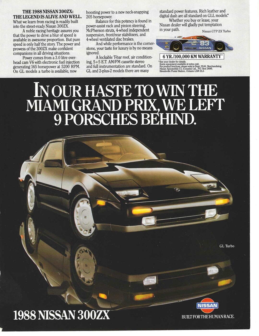 1988 Nissan 300ZX, Magazine Ad, VG Condition, Ready for Framing, 8.5 ...