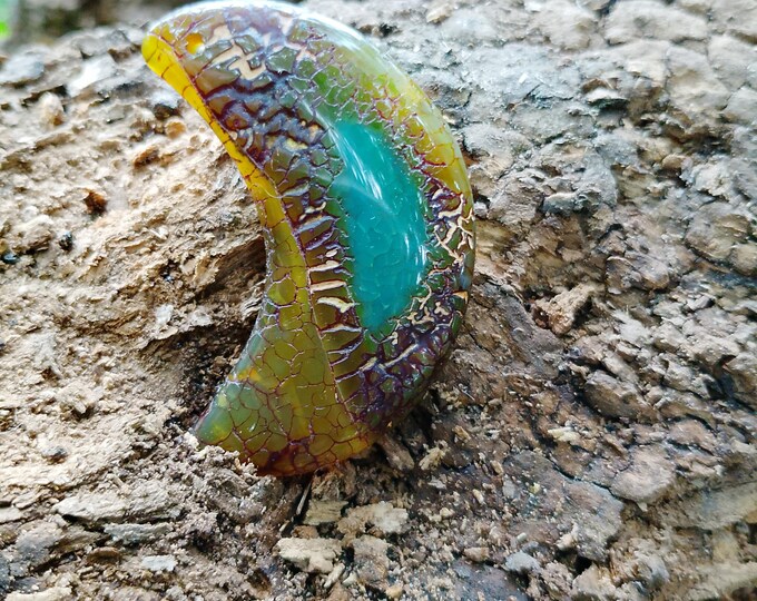 Pink and Green Half Moon Fire Dragon Vein Pendant Bead - Etsy
