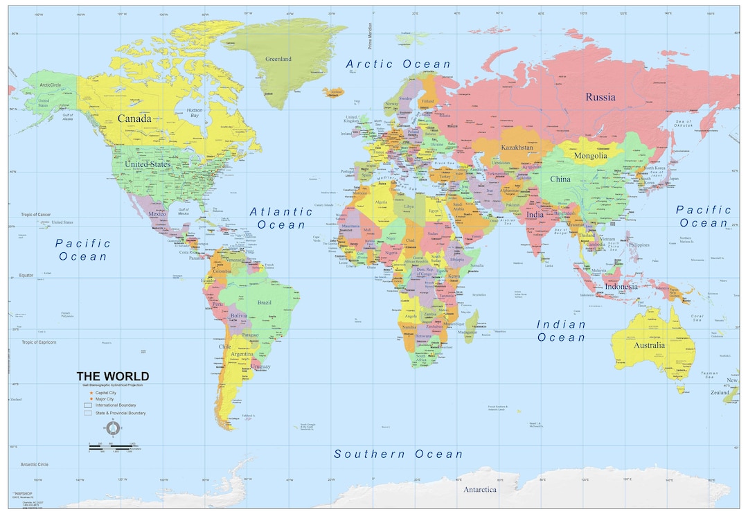 Map of the World (political) Canvas Picture/ Satin Photo/ Art Print 30 ...