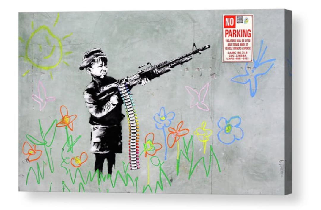 Banksy Boy With Machine Gun, No Parking Canvas Box Art A4, A3, A2, A1 ...