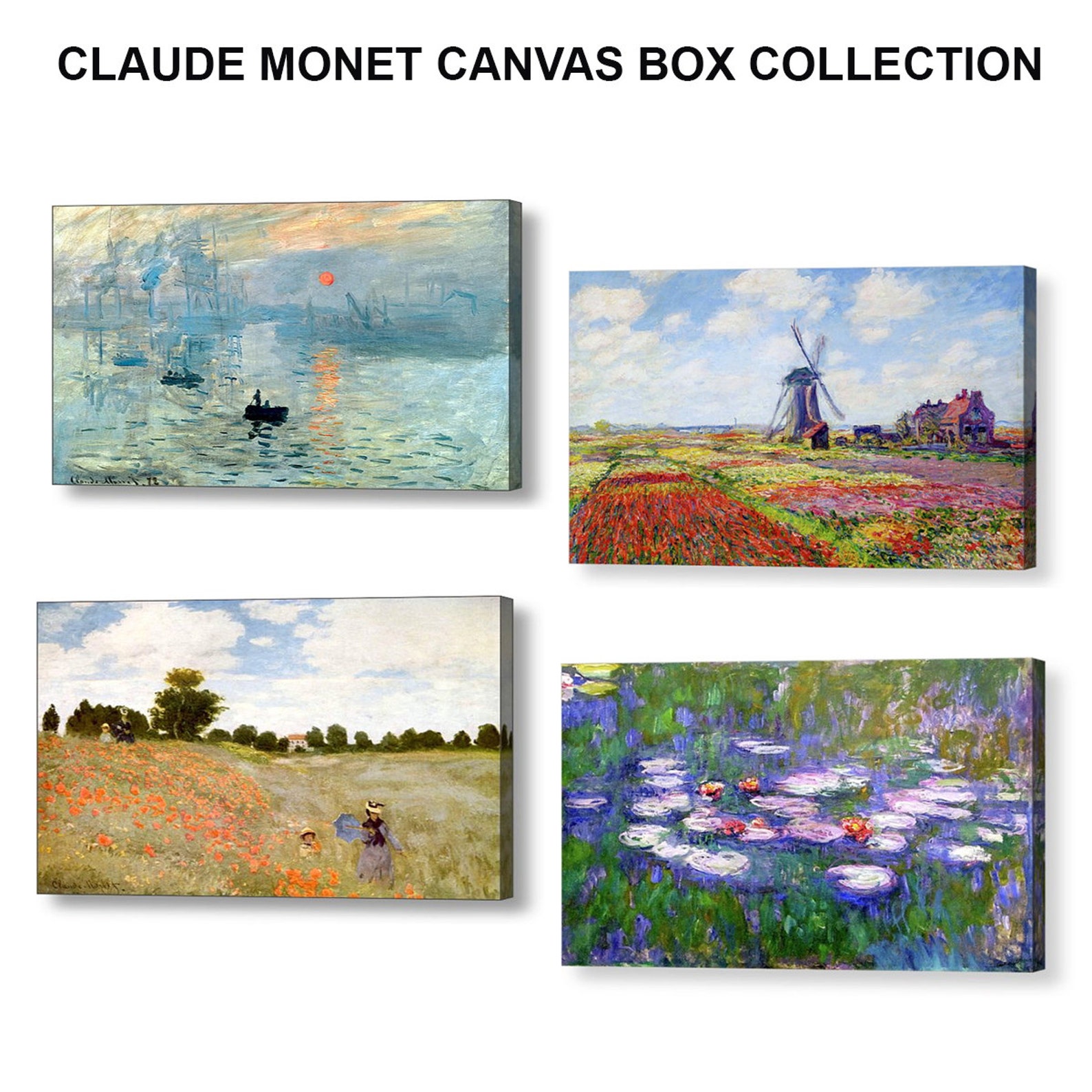 Claude Monet Canvas Box Collection, 4 X Beautiful Canvases, Sunrise ...
