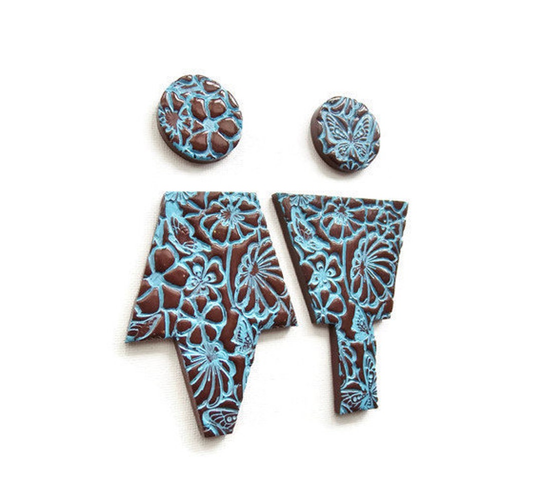 Country Chic Blue Toilet Sign, Restroom Door Signs, Floral Male Female ...