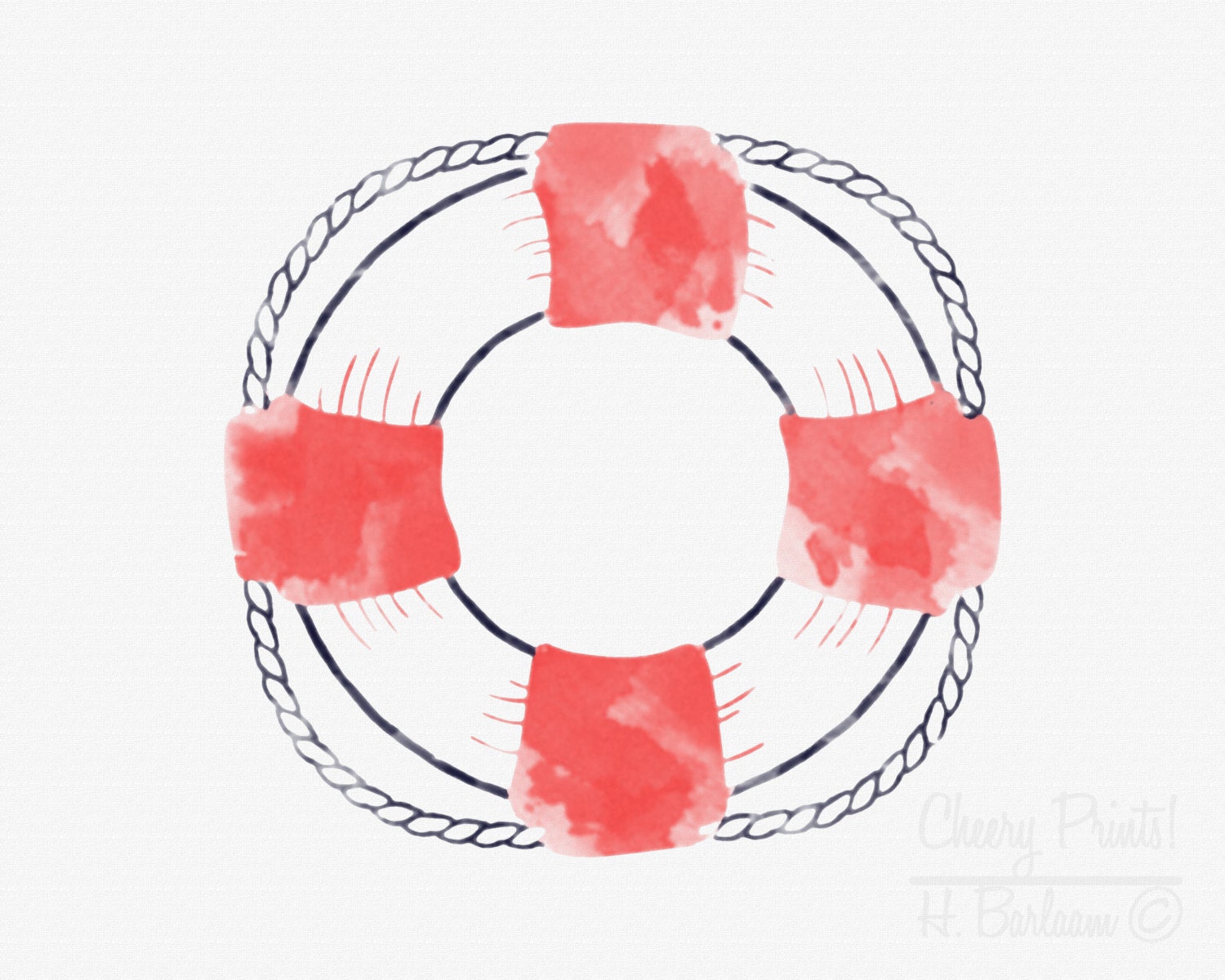 Nautical Lifesaver Watercolor Print Instant Download - Etsy