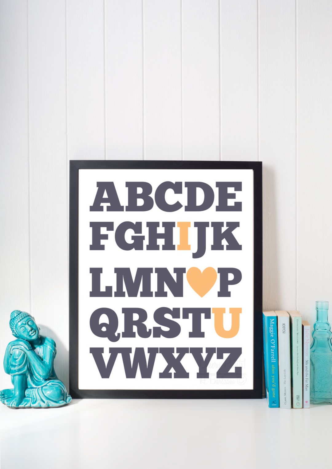 I Heart U Alphabet Printgray and Orange Instant Download - Etsy