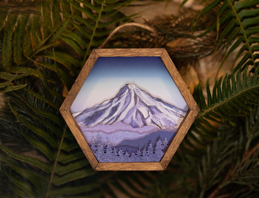 Mount Hood Sunset 3D Painting Diorama, Pacific Northwest Mountain Wall ...