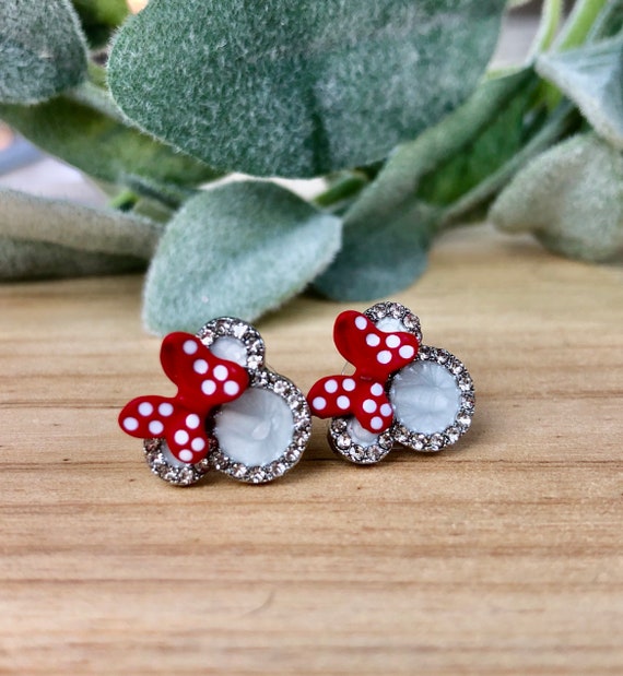 Minnie Rhinestone Stud Earrings Mouse Etsy UK