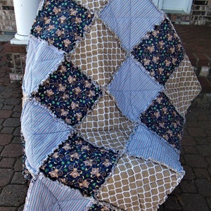 Blue Monkey Rag Quilt- 61" X 51" Large Handmade Rag Quilt - Christmas ...