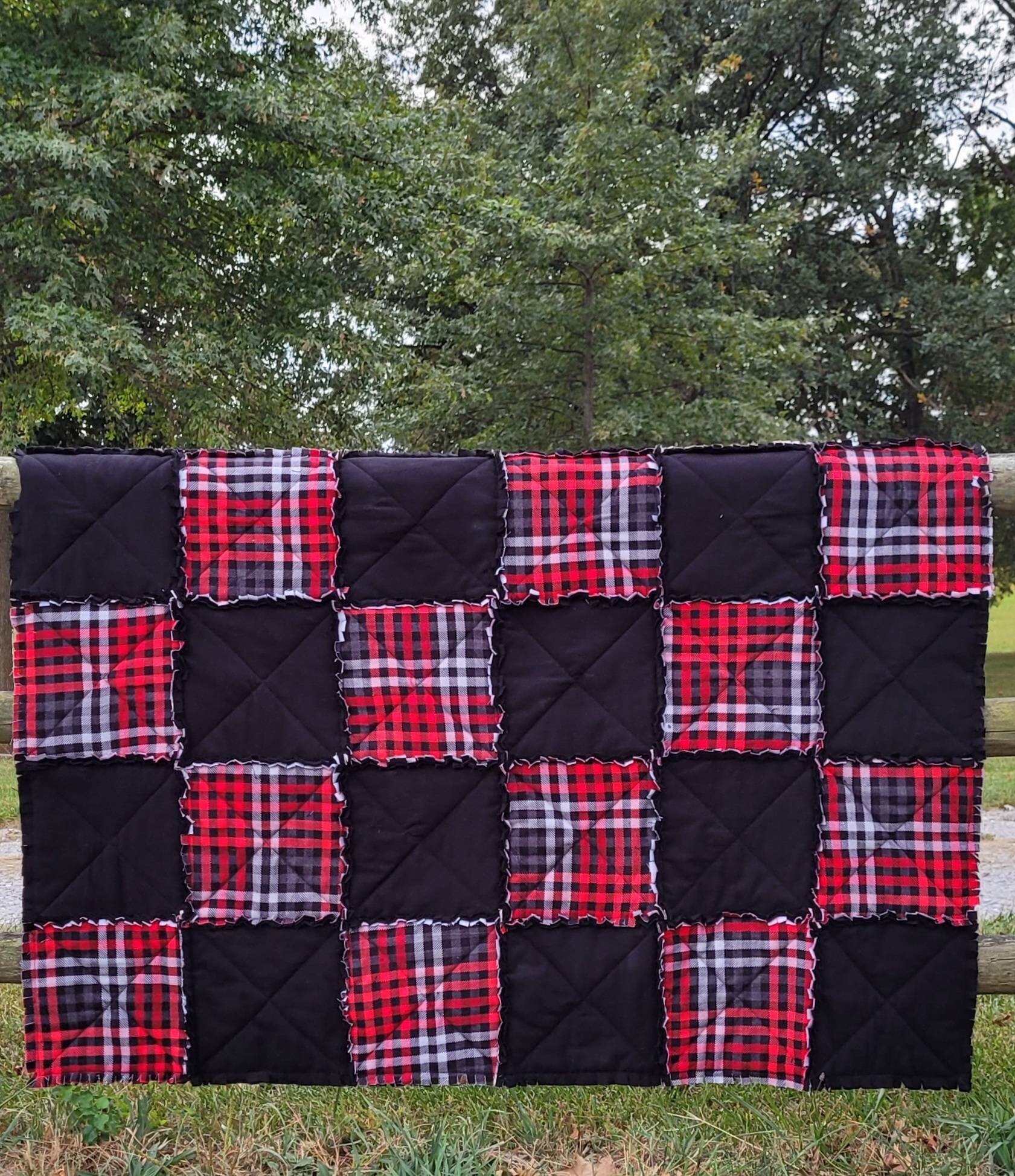 Red Plaid Rag Quilt Large Blanket 65 X 56 Throw | Etsy