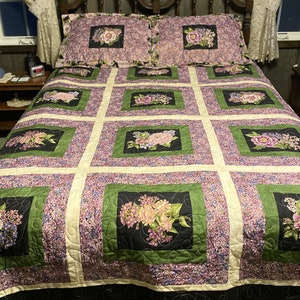 Mauve Floral Handmade Quilt - 100"x 85" Quilt - Handmade - Machine ...