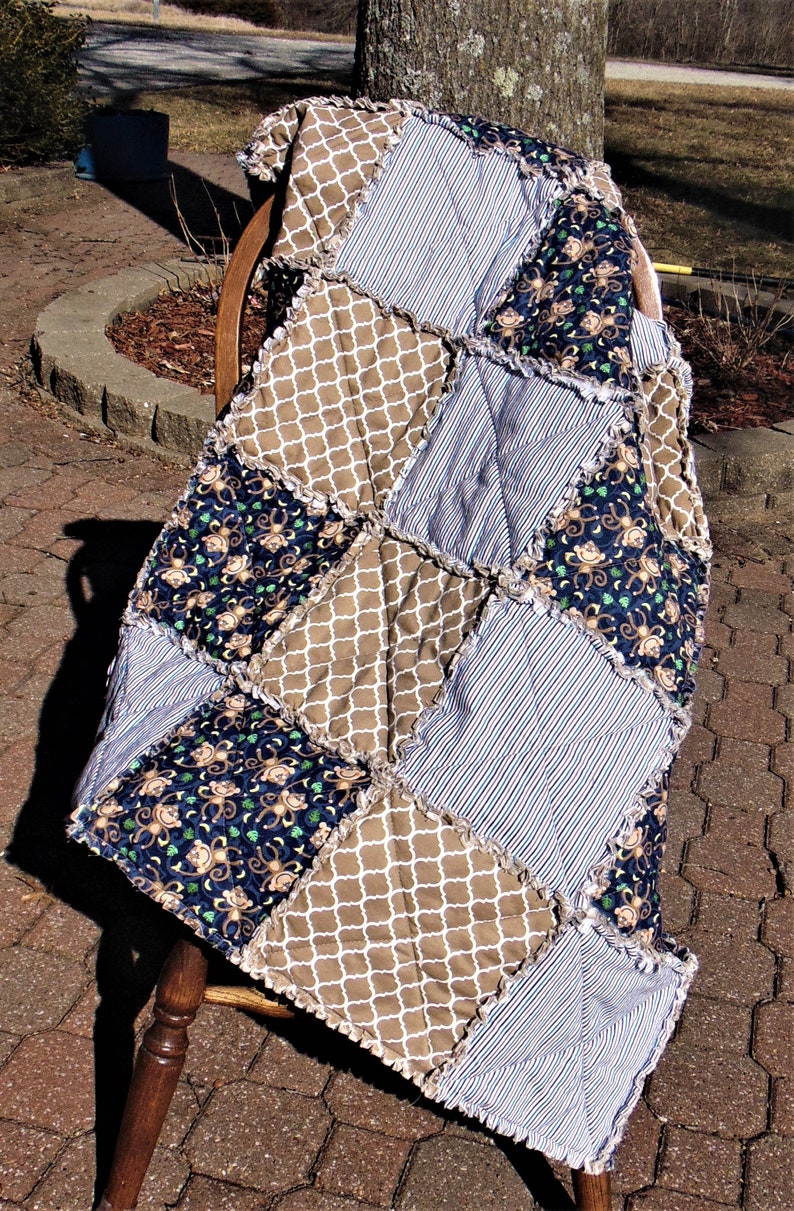 Blue Monkey Rag Quilt 61 X 51 Large Handmade Rag - Etsy