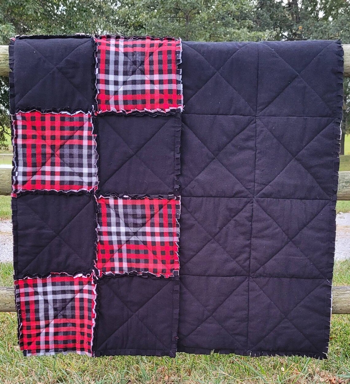 Red Plaid Rag Quilt Large Blanket 65 X 56 Throw | Etsy