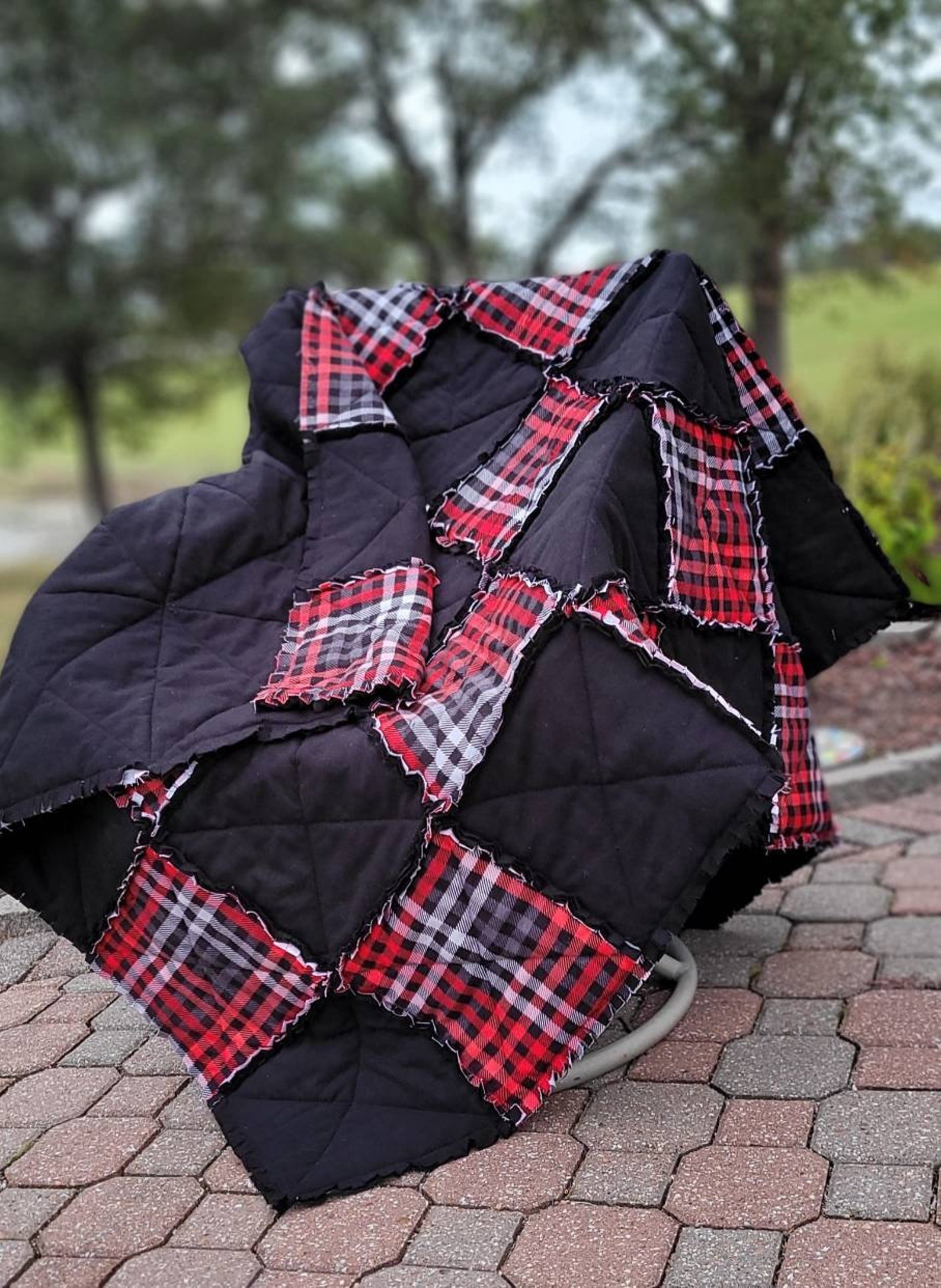 Red Plaid Rag Quilt Large Blanket 65 X 56 Throw | Etsy