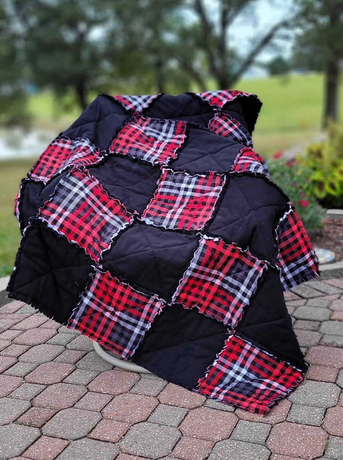Red Plaid Rag Quilt Large Blanket 65 X 56 Throw | Etsy