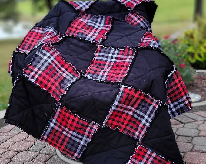 Red Plaid Rag Quilt- Large Blanket - 65 X 56 - Throw - Christmas - Etsy