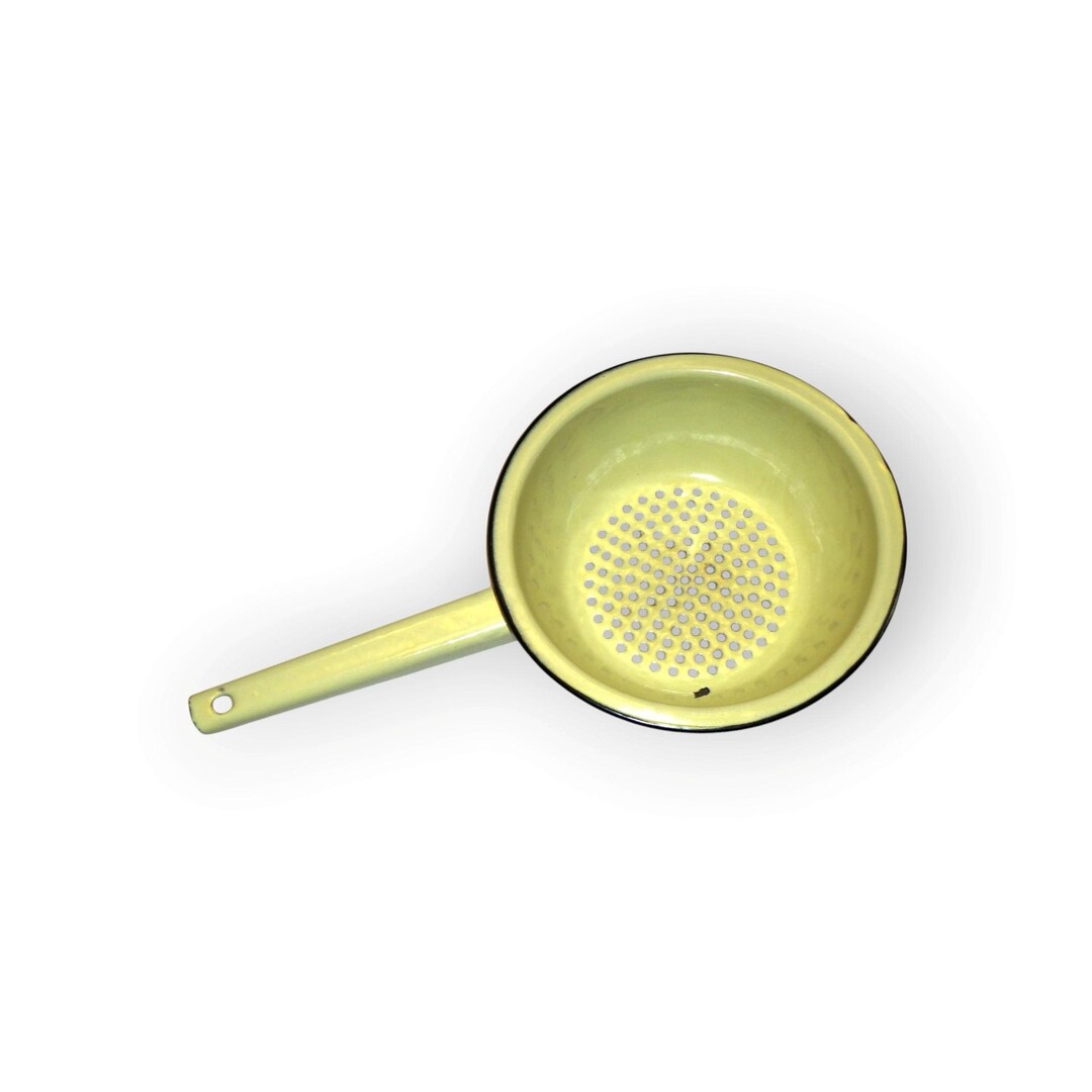 Vintage Yellow Enamel Colander, Retro Metal Enameled Sieve, Light ...