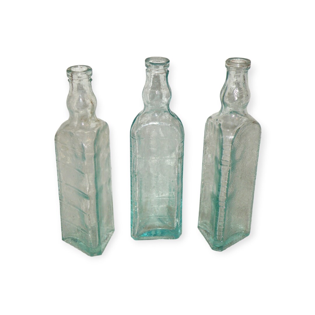 Vintage Triangle Bottles 150 Ml Set of 3, Old Glass Vinegar Bottles ...