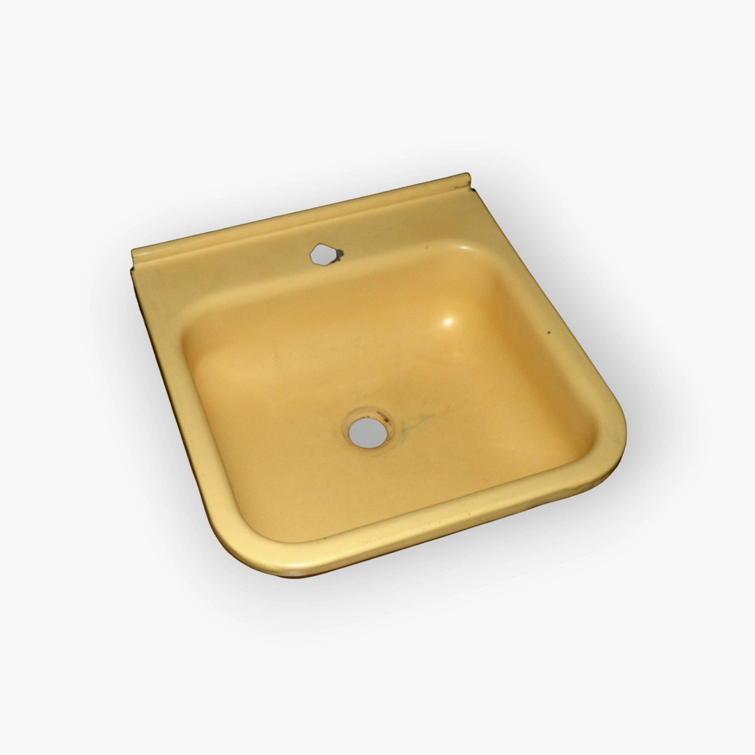 Vintage Yellow Sink, Retro Metal Shabby Enameled Sink, Farmhouse Enamel ...
