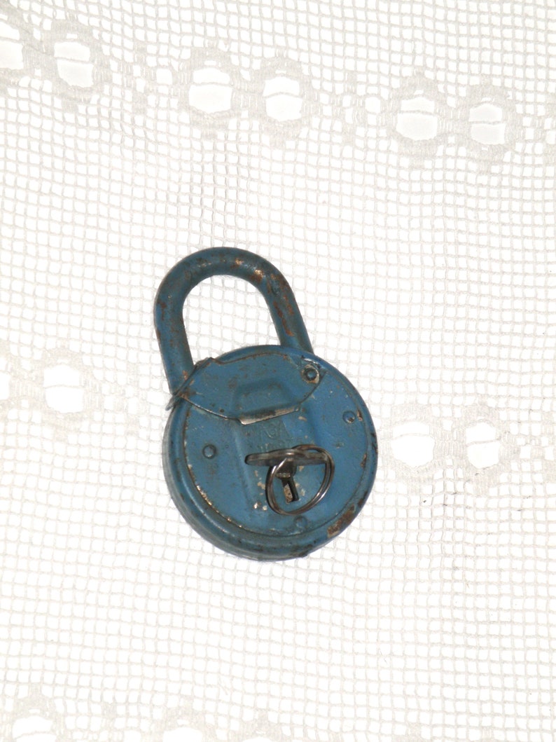 1950s Blue Padlock With Key, Vintage Working Rustic Padlock ...
