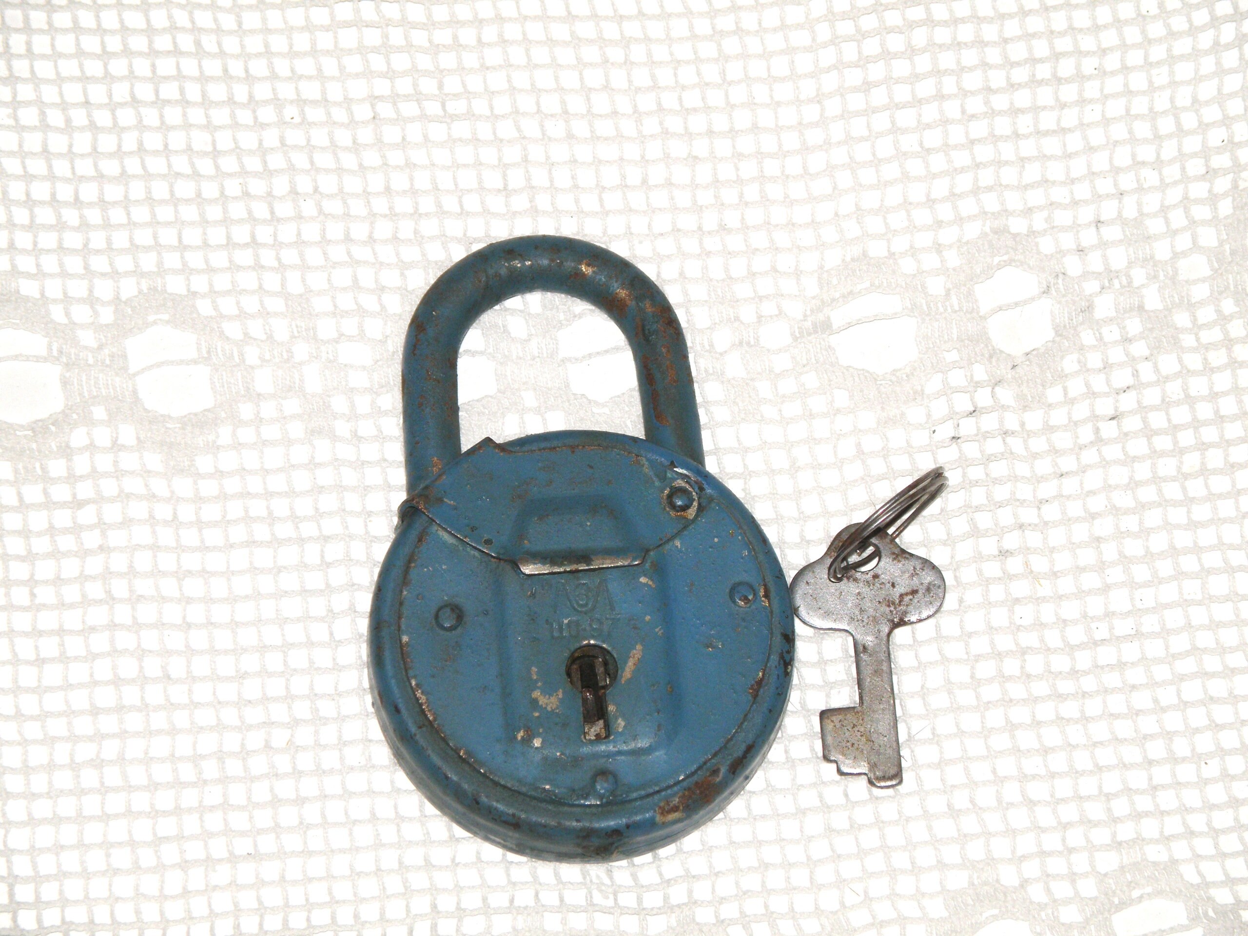 1950s Blue Padlock With Key, Vintage Working Rustic Padlock ...
