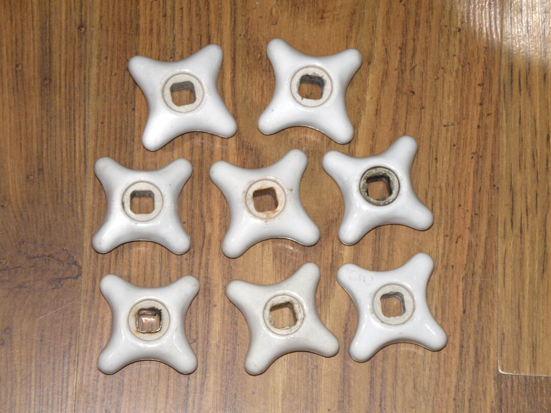 Ceramic Valves Vintage Set of 8, Hot Cold White Porcelain Faucet Knobs ...