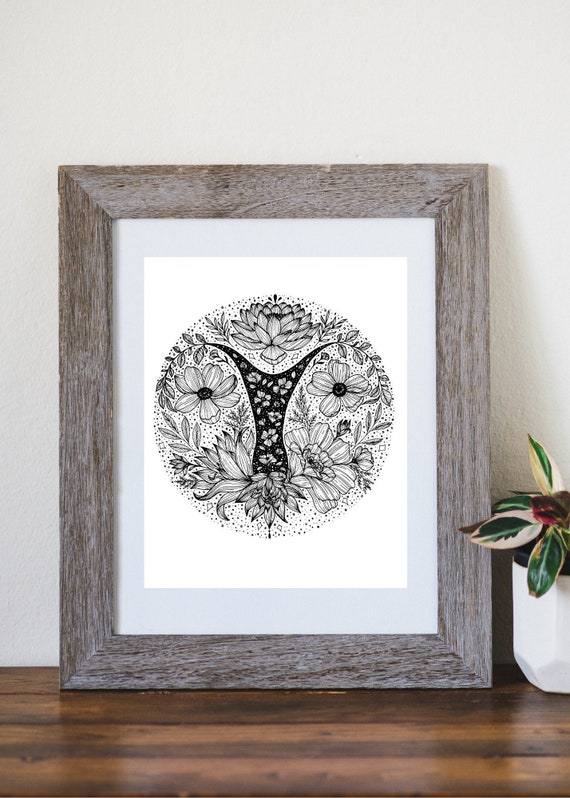 Womb in Bloom Digital Print Floral Line Art | Etsy
