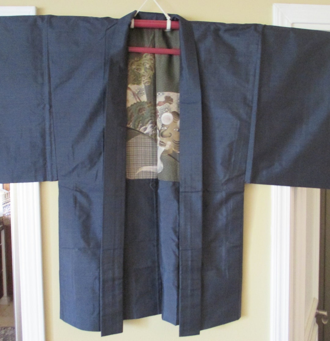 Japanese Mens Tsumugi Haori Kimono Mens Silk Jacket - Etsy