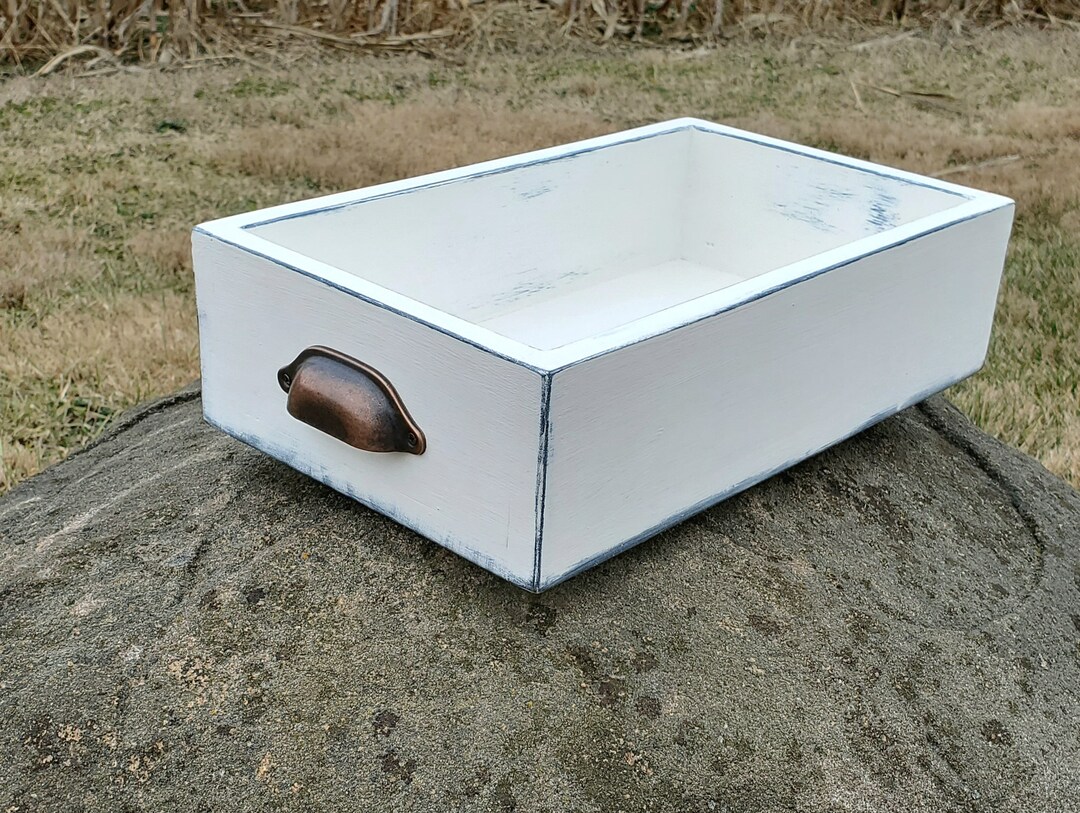 White Distressed Rustic Modern Farmhouse Tray Box Decor With Handles ...