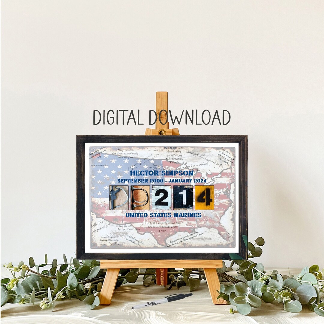 Digital Download, Military DD214 Vintage American Flag Retired Guest ...