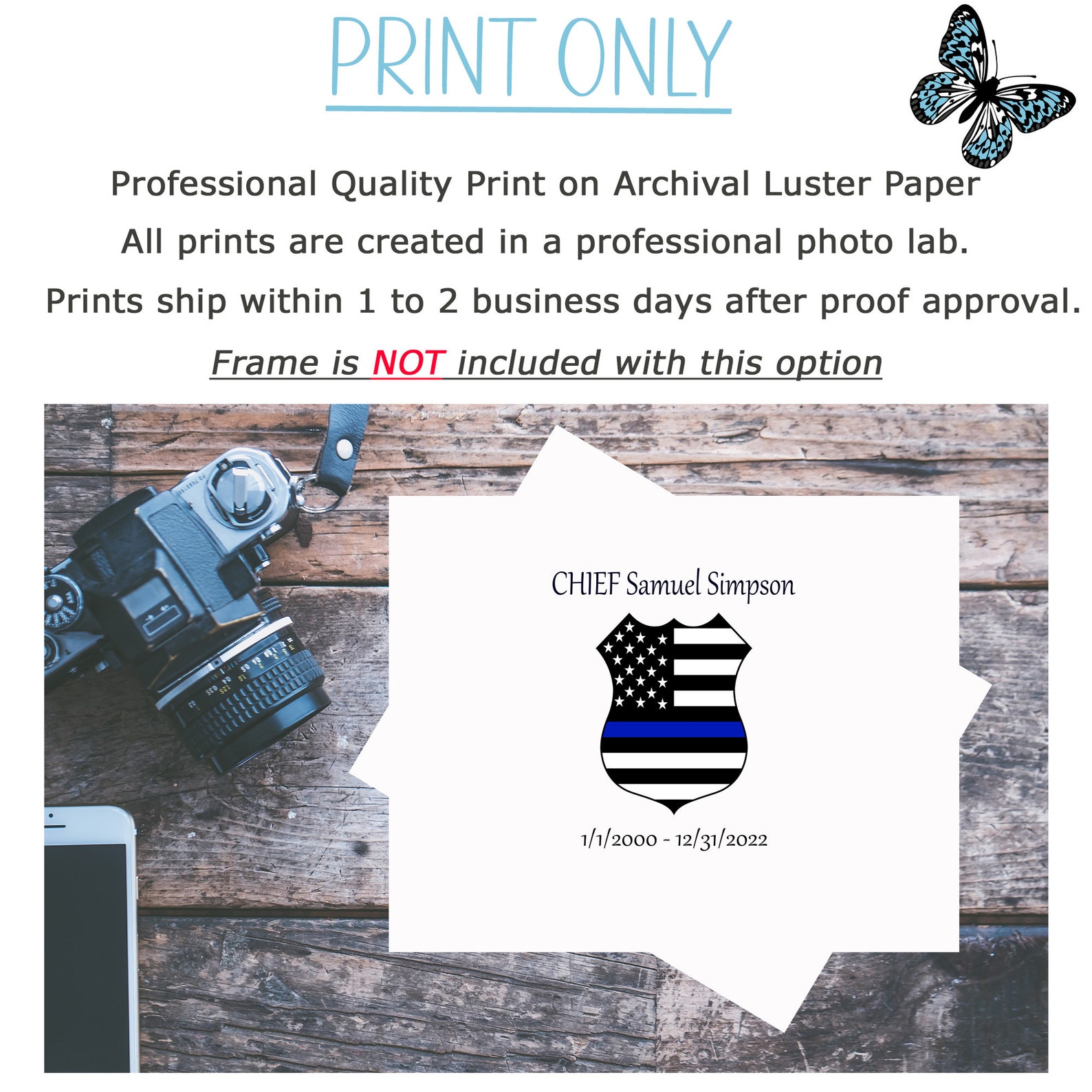 Police Officer Badge Thin Blue Line Flag Personalized - Etsy