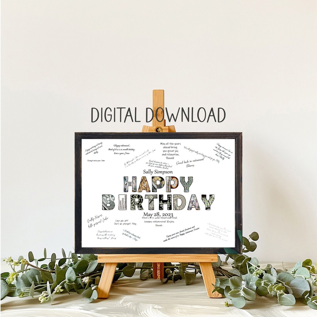 Printable Download, Money Happy Birthday Guest Book Alternative, Unique ...