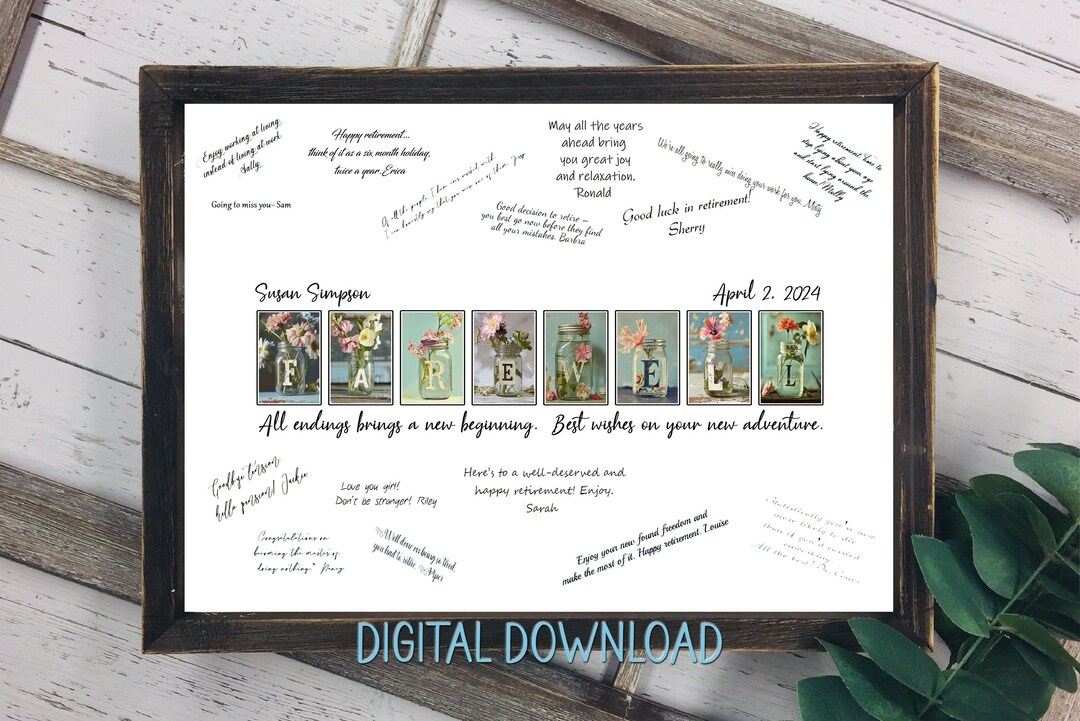 Printable Download, Mason Jar Flowers Custom Farewell Guest Book ...