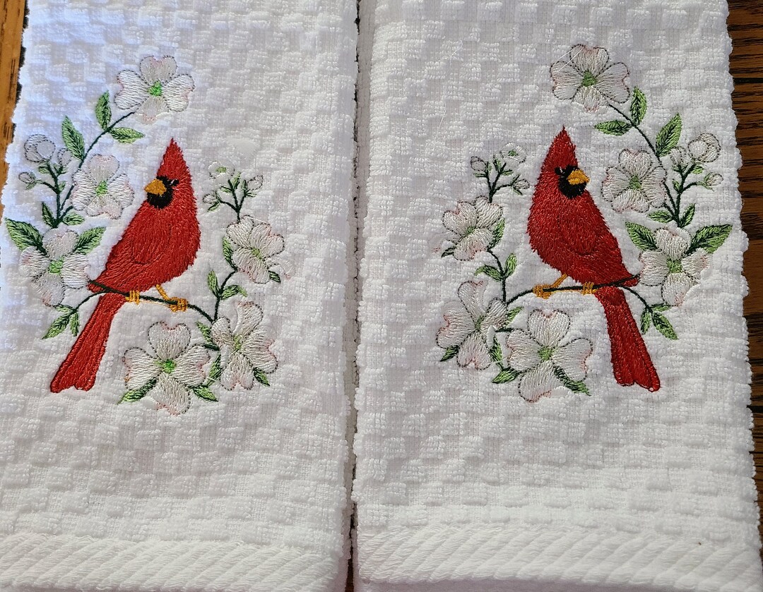 Cardinal on Dogwood Branch Dish Towels - Etsy