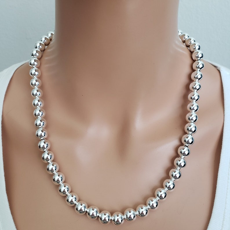 10mm Sterling Silver Bead Necklace 10mm Silver Bead Necklace Etsy
