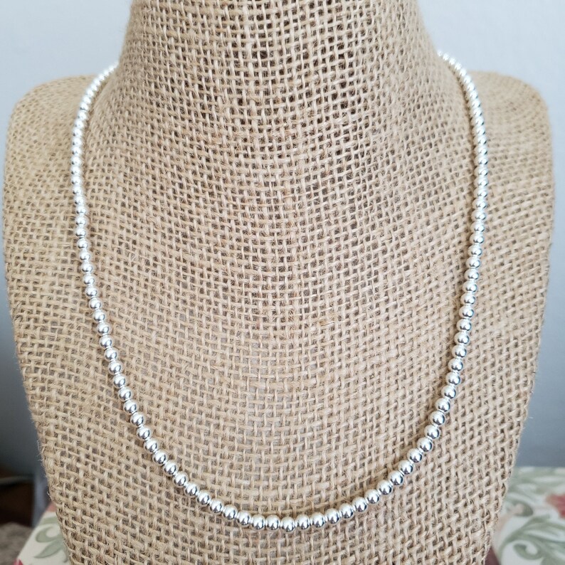 4mm Sterling Silver Bead Necklace 4mm Silver Bead Necklace | Etsy