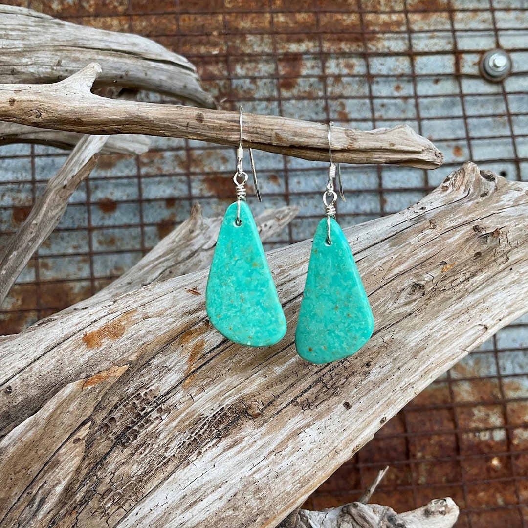Campitos Turquoise Slab Earrings, Santo Domingo Turquoise Earrings ...