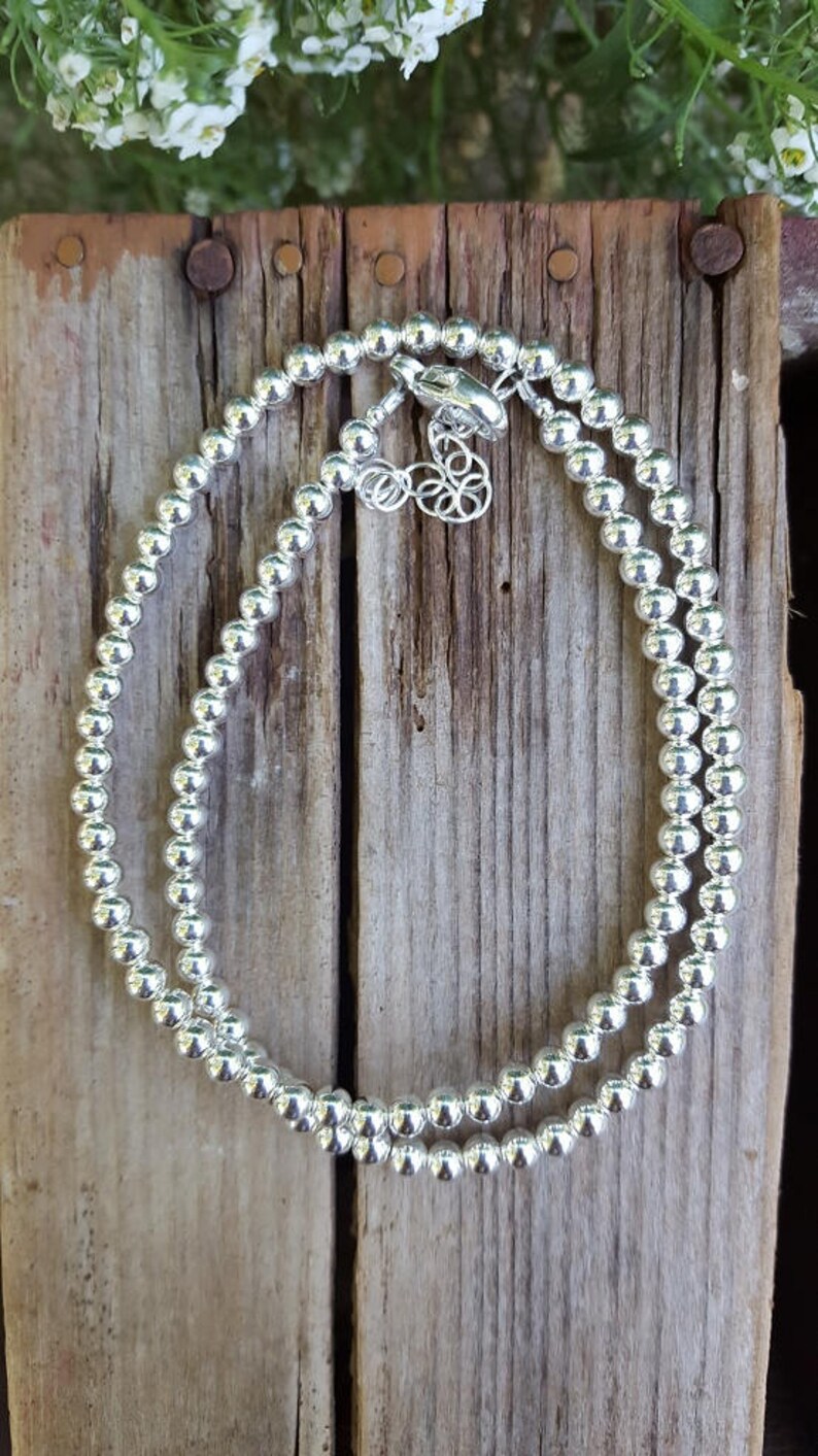 4mm Sterling Silver Bead Necklace 4mm Silver Bead Necklace | Etsy