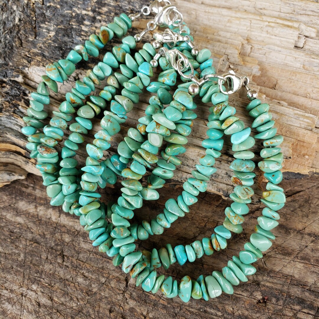 Turquoise Nugget Bracelet, Kingman Blue Green Turquoise Bracelet ...