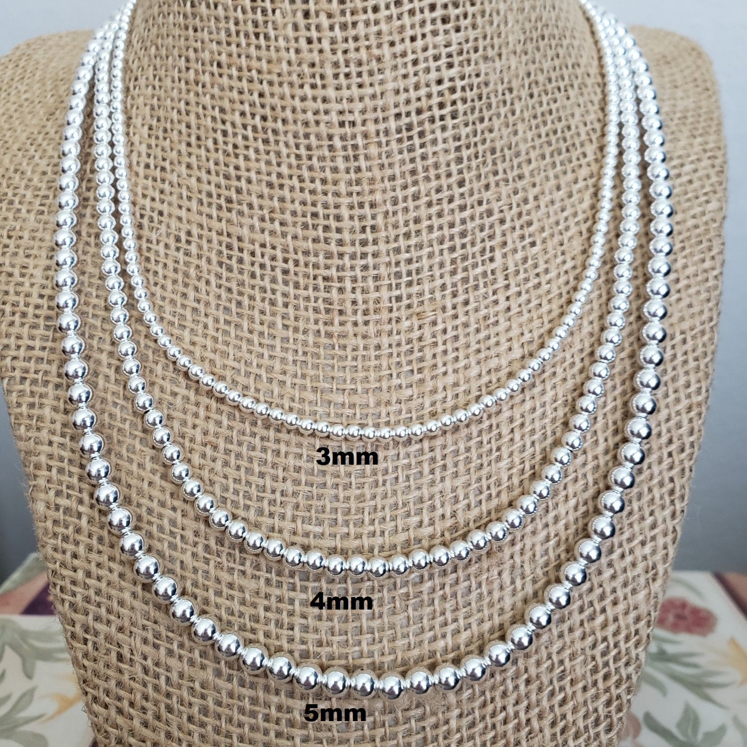 5mm Sterling Silver Bead Necklace, 5mm Sterling Bead 5mm Sterling Silver Bead Necklace, 5mm Sterling Bead