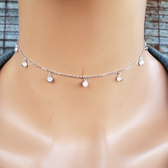 Crystal Choker Necklace Small Crystal Necklace Dangle Crystal Necklace Dainty Sterling Silver Crystal Necklace Etsy