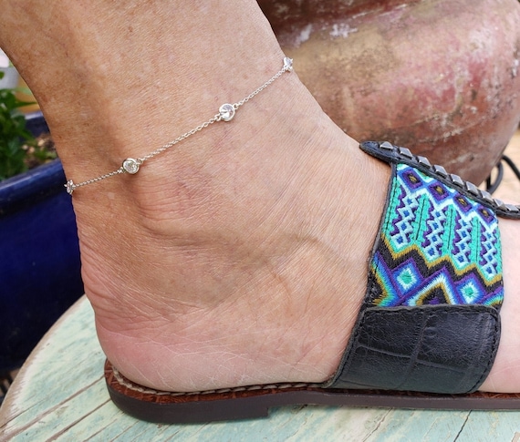 Diamond by the Yard Anklet 9 Inch / 10 Inch / 11 Inch Silver - Etsy