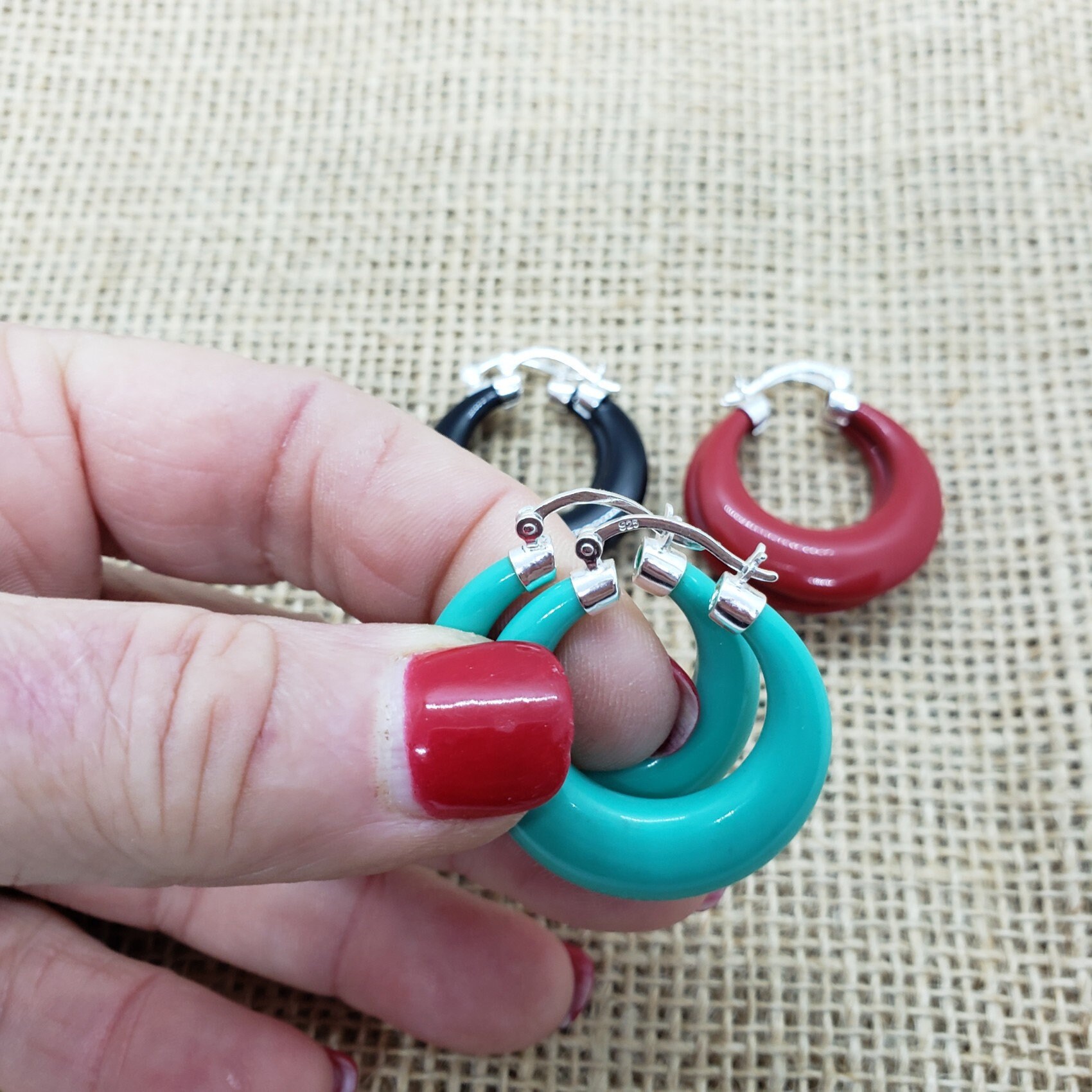 Large Colored Hoops Large Shiny Red Black Turquoise Hoop | Etsy