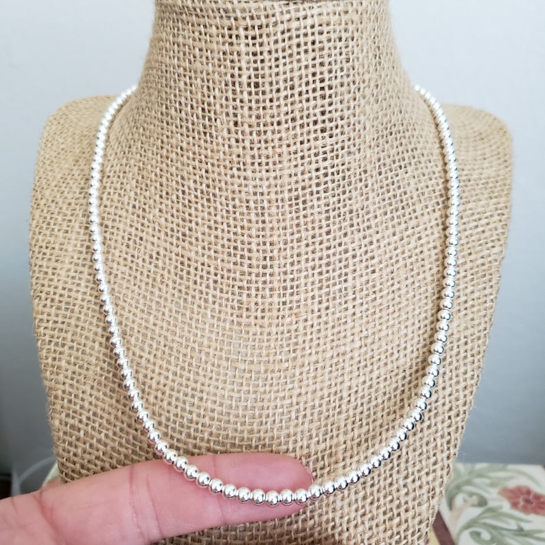 4mm Sterling Silver Bead Necklace 4mm Silver Bead Necklace | Etsy