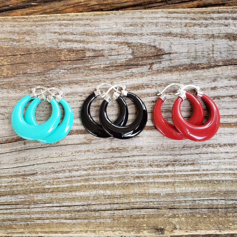 Large Colored Hoops Large Shiny Red Black Turquoise Hoop | Etsy