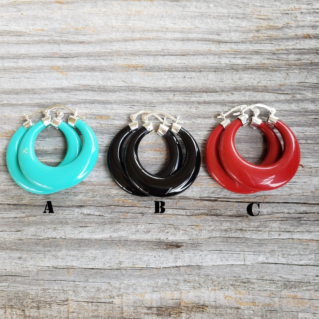 Large Colored Hoops, Large Shiny Red, Black, Turquoise Hoop Earrings ...