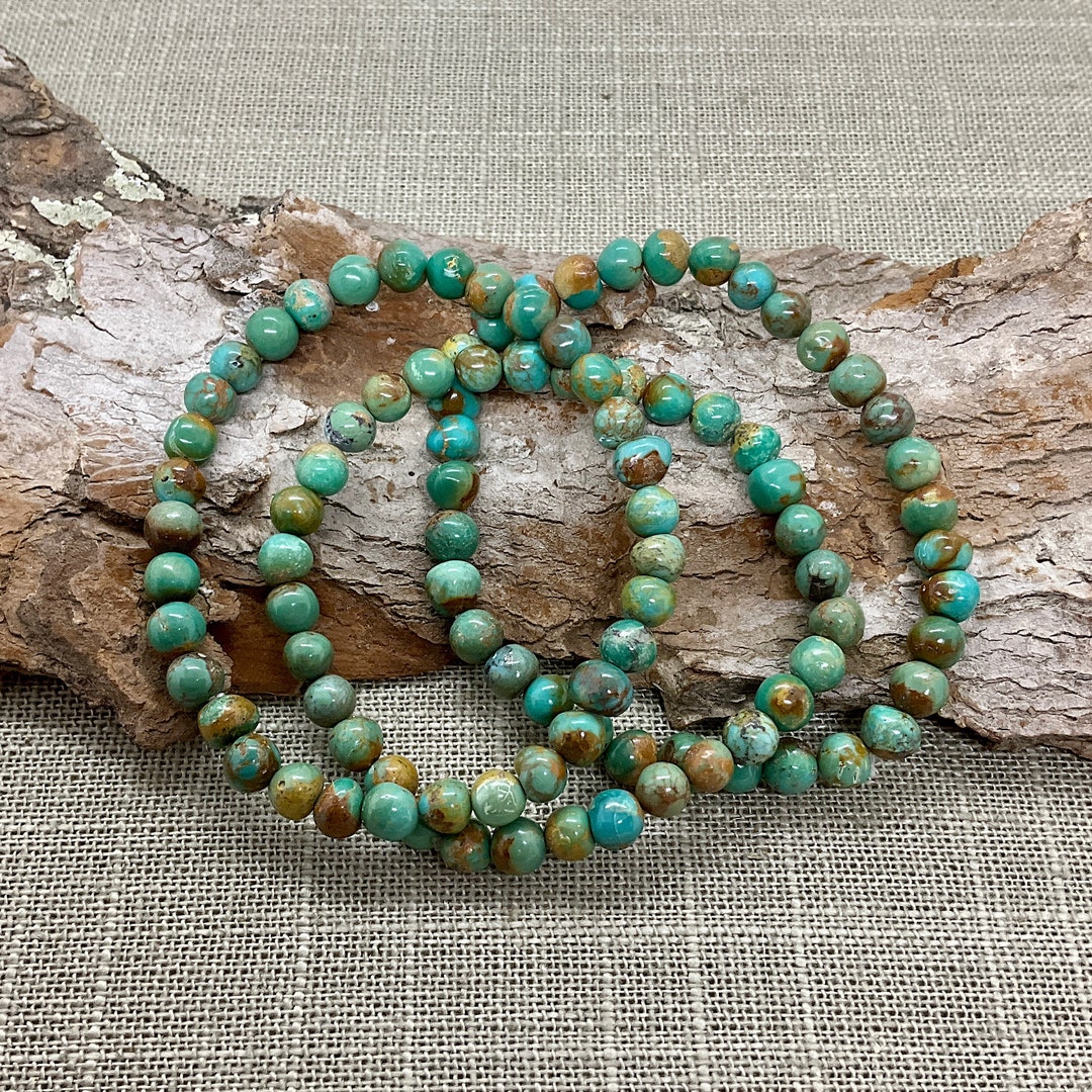 6mm Green Blue Turquoise Bracelet, Chunky Stretch Turquoise Bracelet ...