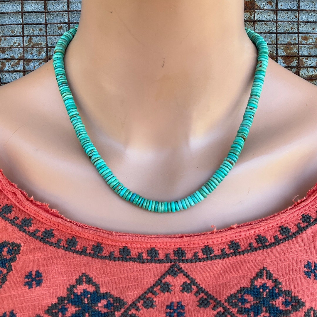 7mm Turquoise Heishi Rondelle Necklace, Natural Blue Green Turquoise ...